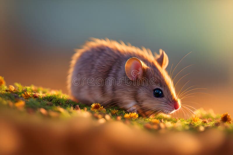 A Small Mouse is Seen Exploring the Meadow As the Sun Sets, Casting a ...
