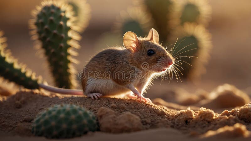 Adorable Desert Mouse at Sunset in Cactus Habitat Stock Illustration ...