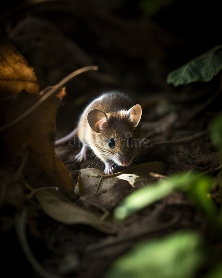 A Small Mouse Sitting on Top of a Leaf Covered Ground. AI Generative ...