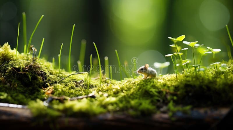 A Small Mouse is Sitting on Top of a Moss Covered Hill, AI Stock Image ...