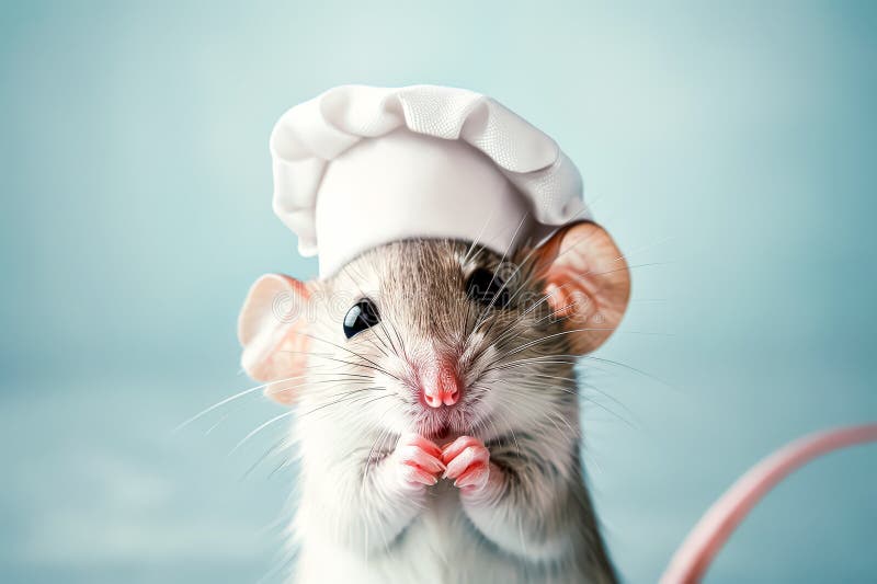 Small Mouse Wearing a Chef S Hat and Standing in Front of a Blue ...