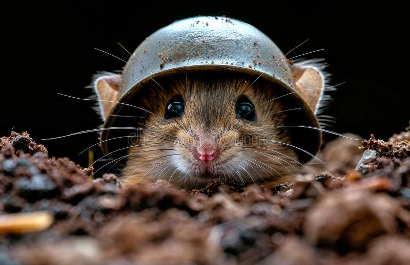 A Small Mouse is Wearing a Helmet and Looking at the Camera Stock Image ...
