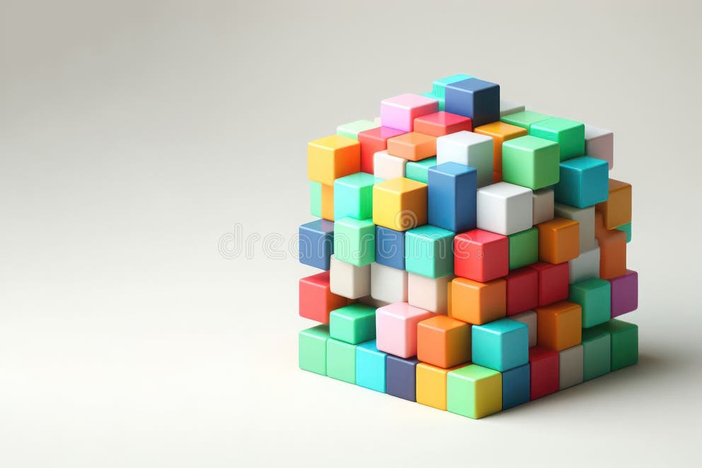 Small Multi-colored Cubes Stacked on Top of Each Other in a Pile. Space ...