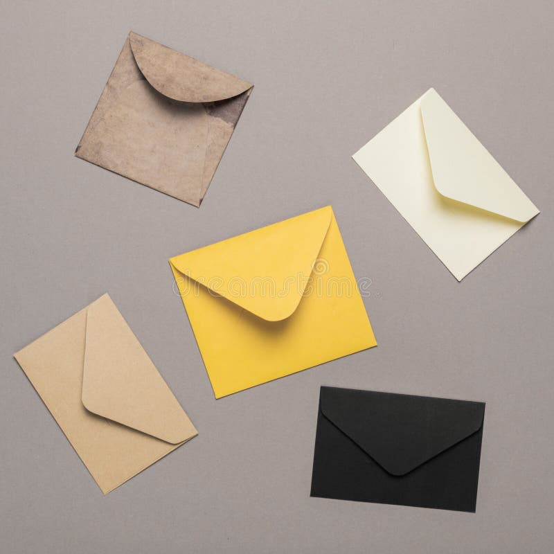Small Multi-colored Envelopes on a Gray Background Stock Image - Image ...