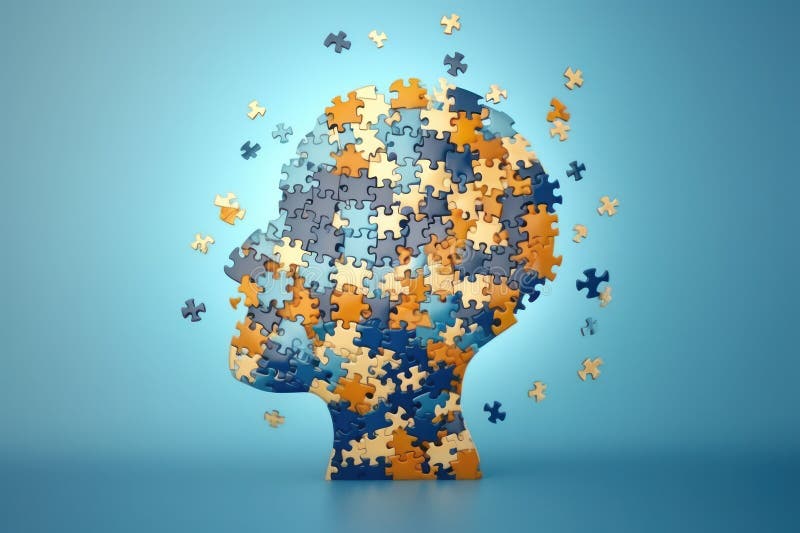 Small Multi-colored Jigsaw Puzzle Pieces Shaped As Human Head on Light ...