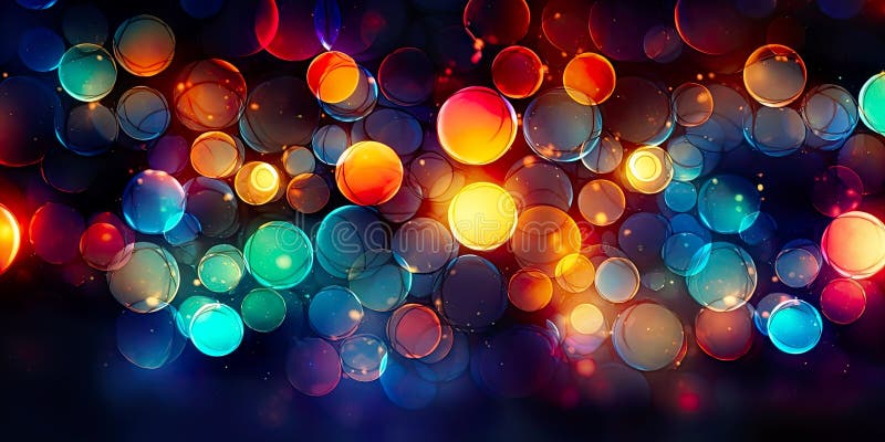 Small Multicolored Bubbles and Festive Lights on Dark Background ...