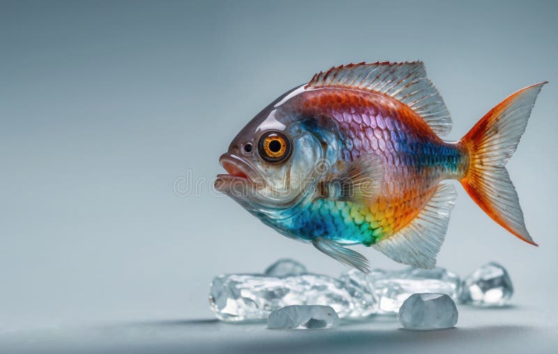 Small Multicolored Fish Trapped in an Ice Coffin Floating in the Void ...