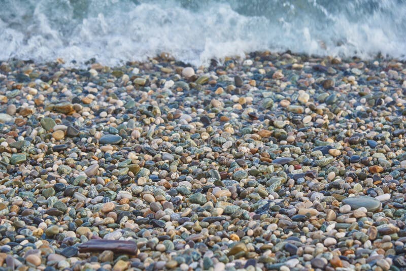 Small Multicolored Sea Pebbles Washed by a Wave. Stock Image - Image of ...