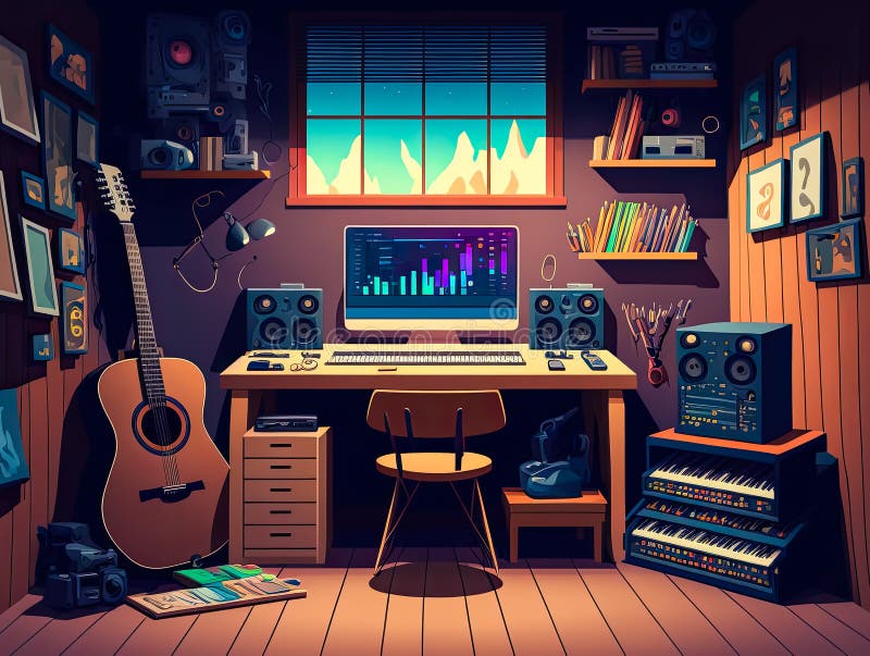Small Music Production Home Studio with Guitar, Generative AI Stock ...
