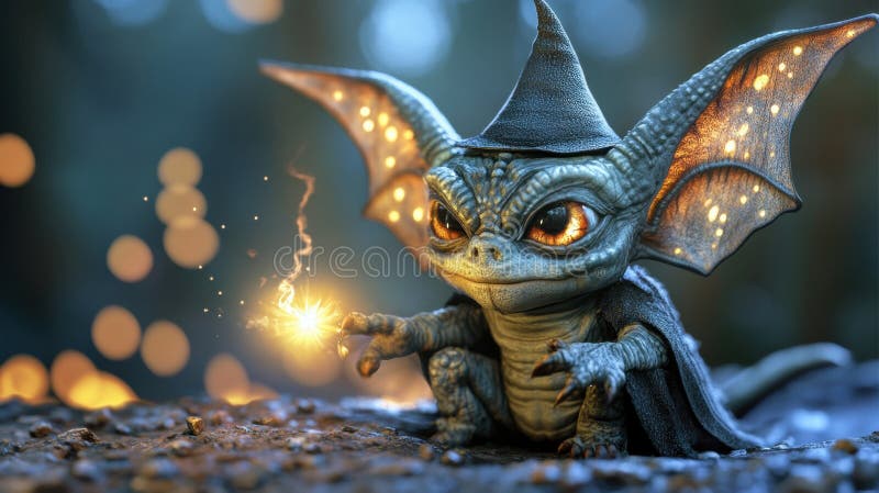Small Mythical Creature with Glowing Eyes and Spark Stock Illustration - Illustration of sitting ...