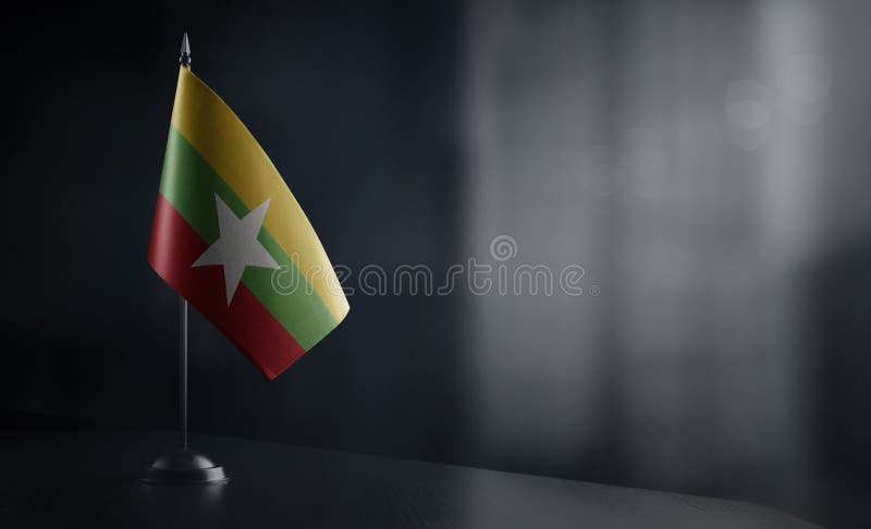 Small National Flag of the Myanmar on a Black Background Stock ...