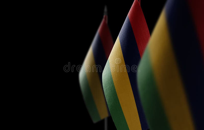 Small National Flags of the Mauritius on a Black Background Stock Image ...