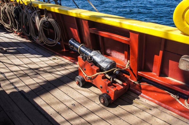 Small Naval Cannon on Board Stock Photo - Image of broadside, ketch ...