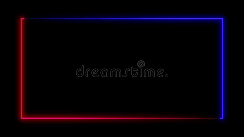 Small Neon Rectangular Frame on Black Background. Blue and Red Glowing Light Beams Stock Footage ...