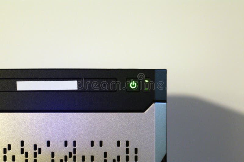 Small Network Computer Server with Power Button in Top Corner Stock ...