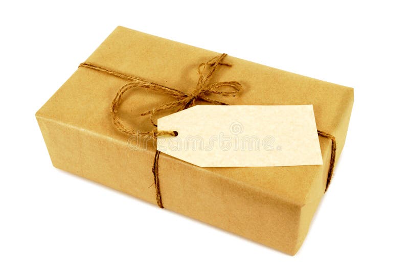 Small Oblong Brown Paper Package Tied with String Isolated on White ...