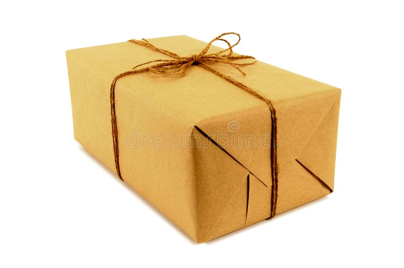 Small Oblong Brown Paper Package Tied with String Isolated on White ...