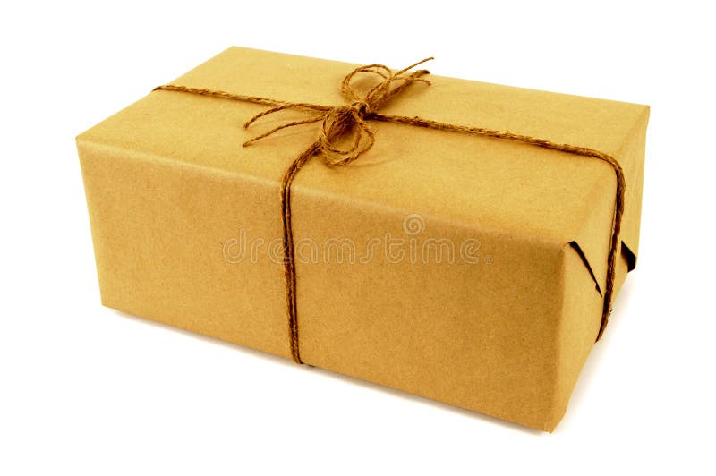 Small Oblong Parcel or Package Tied with String, Isolated on White ...