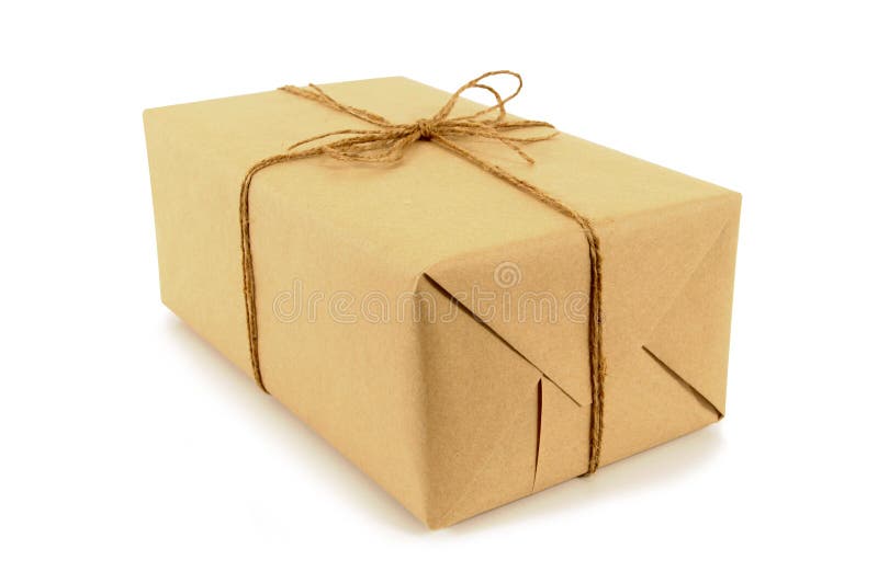 Small Oblong Parcel or Package Tied with String, Isolated on White ...