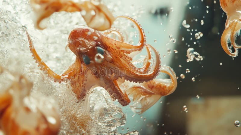 Small Octopus in Bubbling Water Stock Illustration - Illustration of ...