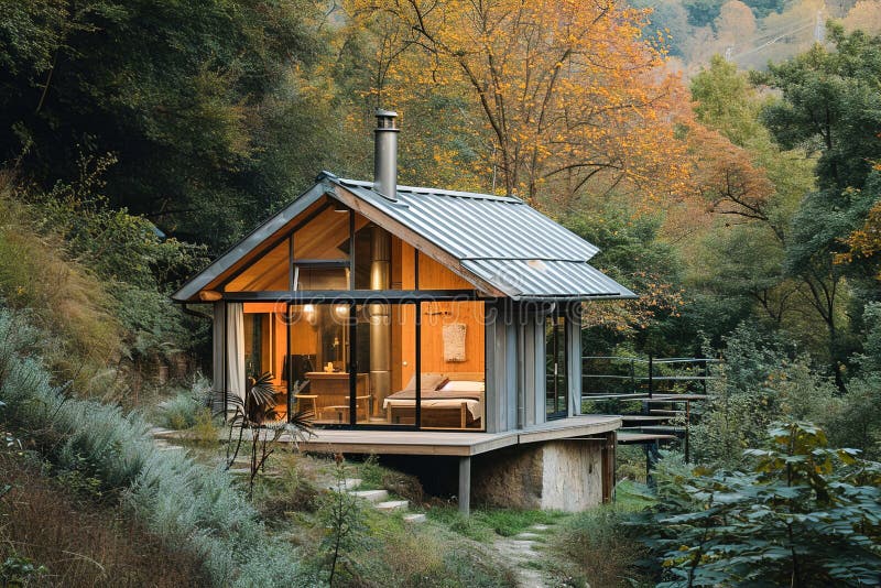 A Small Off-grid Cabin Surrounded by Nature. Stock Illustration - Illustration of small ...