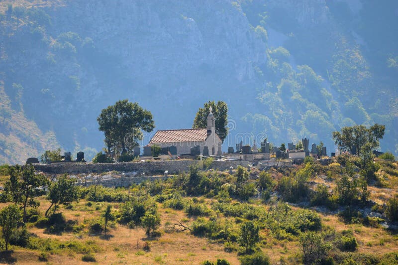 Small Old Stone Church on Top of the Hill Stock Image - Image of plant ...