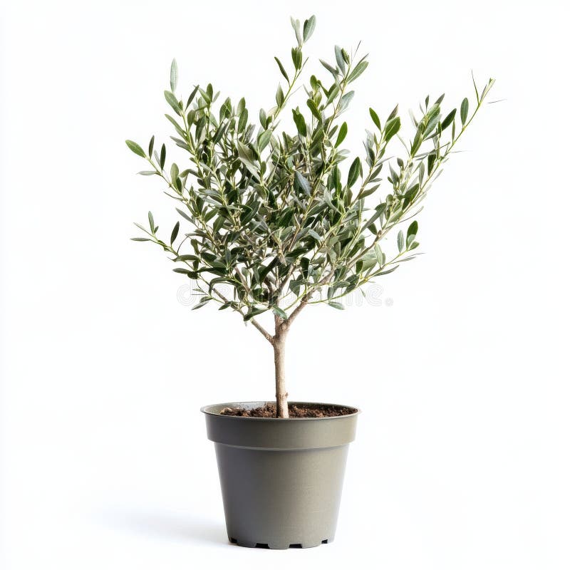 Small Olive Tree in Gray Pot Against White Background Stock Illustration - Illustration of ...