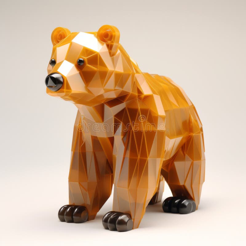 Polygonal Bear Statue: Dark White and Light Orange 3d Sculpture Stock ...
