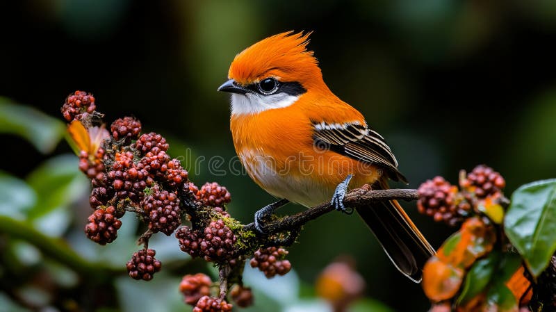 A Small Orange Bird Sitting on a Branch of a Tree Stock Photo - Image ...
