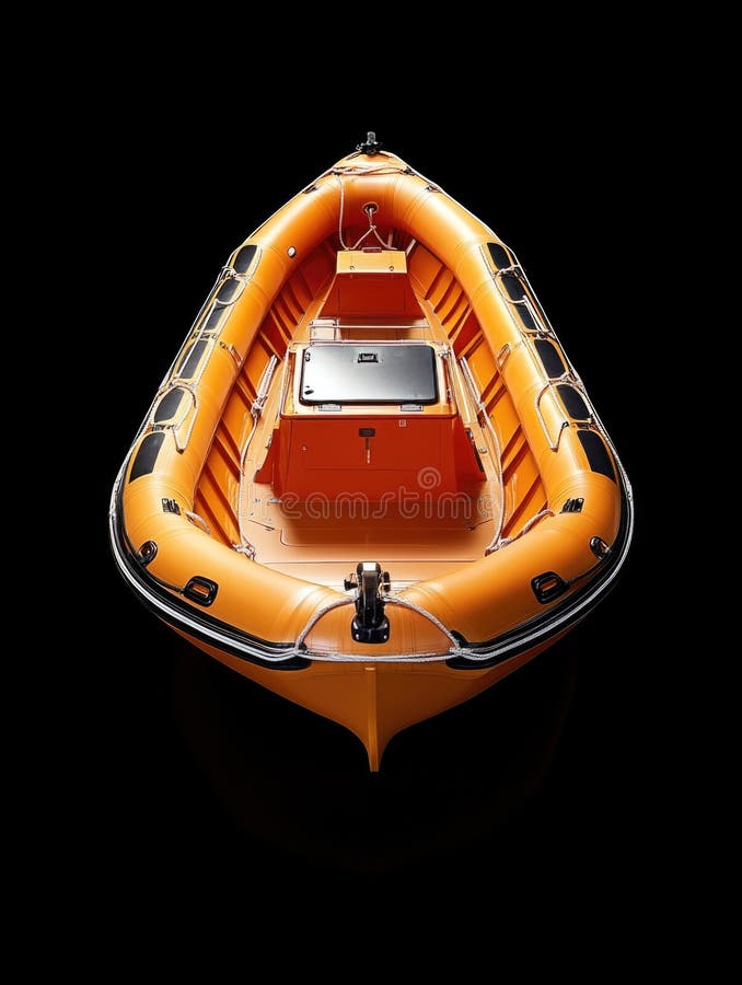 A Small Orange Boat Sits on a Black Surface, Perfect for Use in Product or Design Demonstrations ...