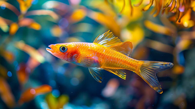 A Small Orange Fish Swimming in an Aquarium Stock Photo - Image of ...