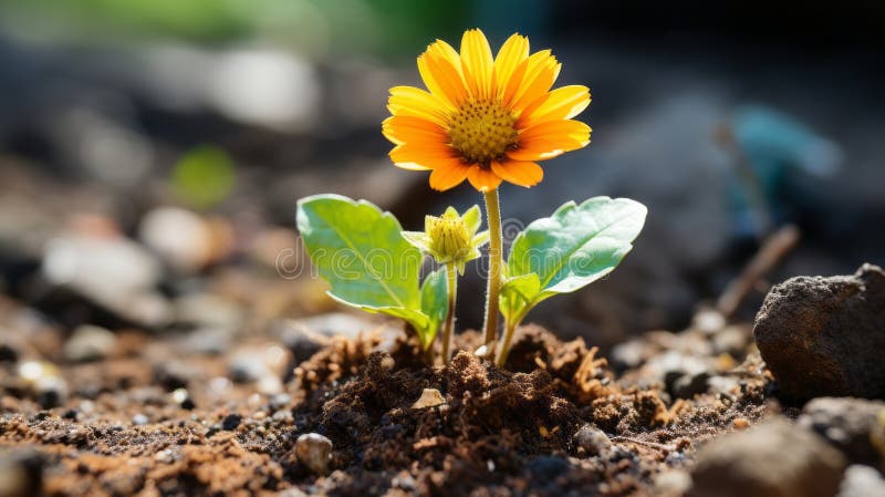 A Small Orange Flower is Growing Out of the Ground Stock Illustration ...