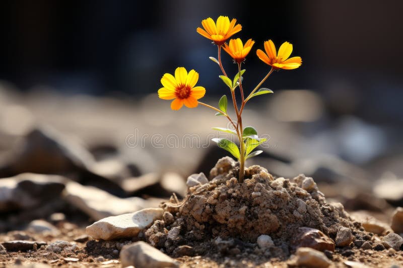 A Small Orange Flower is Growing Out of the Ground Stock Illustration ...