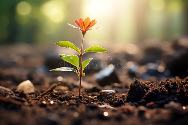 A Small Orange Flower Sprouting from the Ground in the Middle of a ...