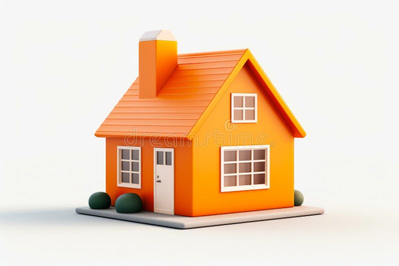 Small Orange House with White Door and Windows on White Background ...