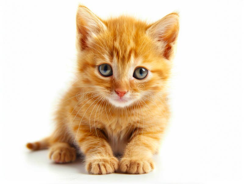 A Small Orange Kitten Sitting on a White Background Stock Photo - Image ...