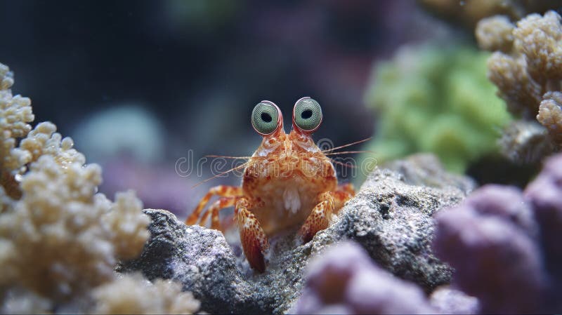 Small Orange Mantis Shrimp on Rocky Bed with Algae Visible. Stock ...