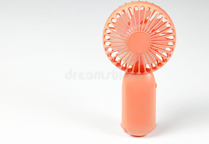 Small Orange Plastic Desktop Fan Front Side View, Isolated on White ...