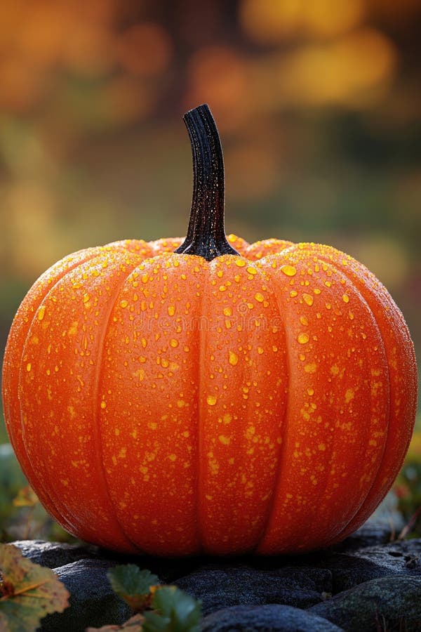 Small Pumpkin Sits Atop Pile Fallen Leaves Stock Photos - Free ...