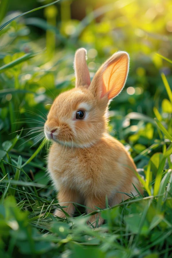 A Small Orange Rabbit Sitting in the Grass. Suitable for Various Nature ...
