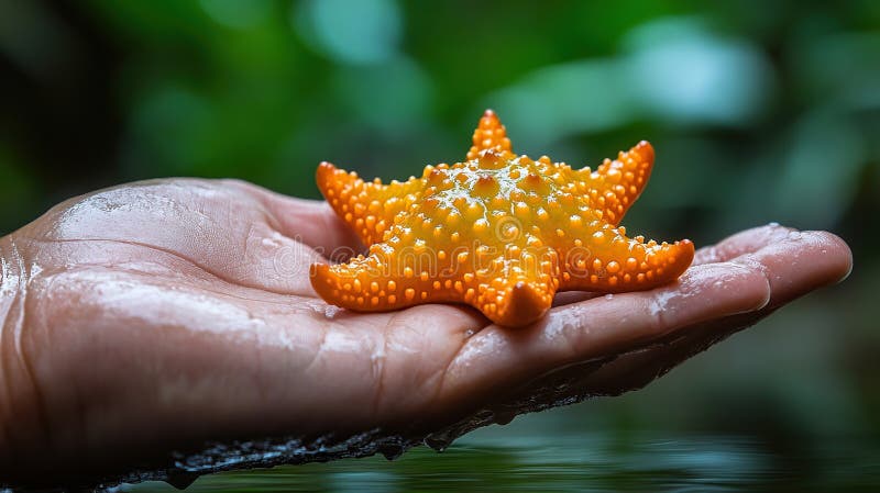 Small Orange Starfish Held in a Hand Stock Illustration - Illustration ...