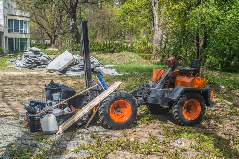 Small Tractor with Fork Lift during Construction Works Editorial Stock ...