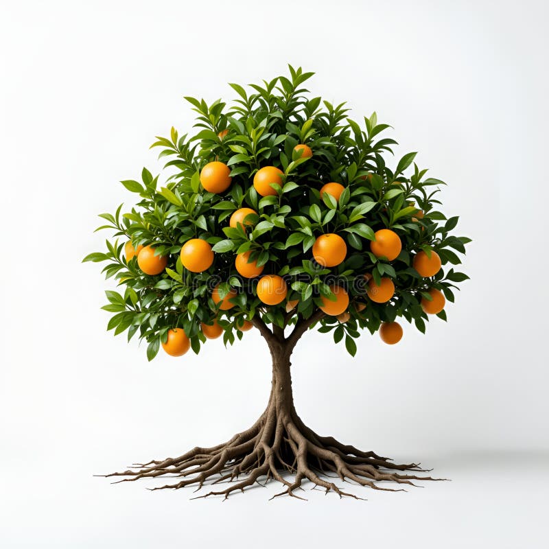 Small Orange Tree with Roots, Standing Isolated on a White Background ...