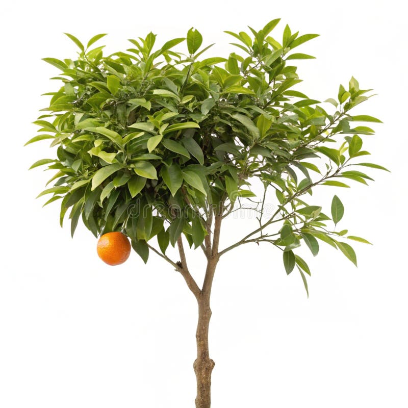 Small Orange Tree with Single Fruit and Green Leaves Isolated on White ...