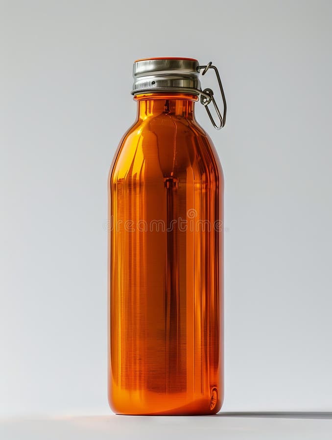 A Small Orange Water Bottle with a Metal Lid Stock Image - Image of ...