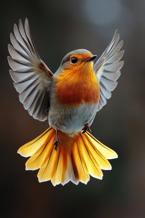 A Small Orange and White Bird Soars through the Air, Its Wings Spread ...
