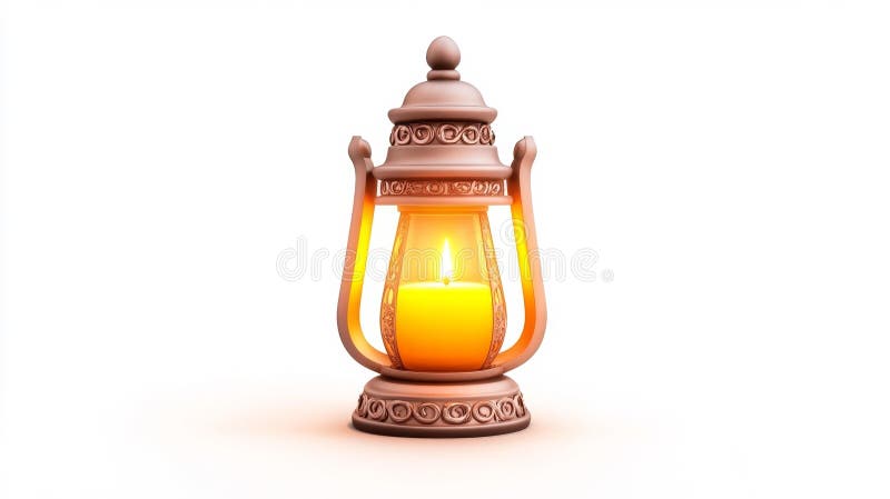 A Small Ornate Eid Lantern with Glowing Candlelight Isolated on a White ...