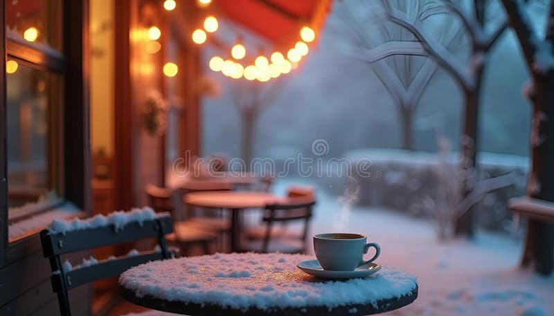 A Small Outdoor Cafe Table with a Steaming Cup of Coffee Placed on it ...