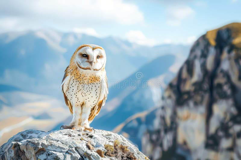 Closeup Portrait Barn Owl Perched Rock Night Stock Photos - Free ...
