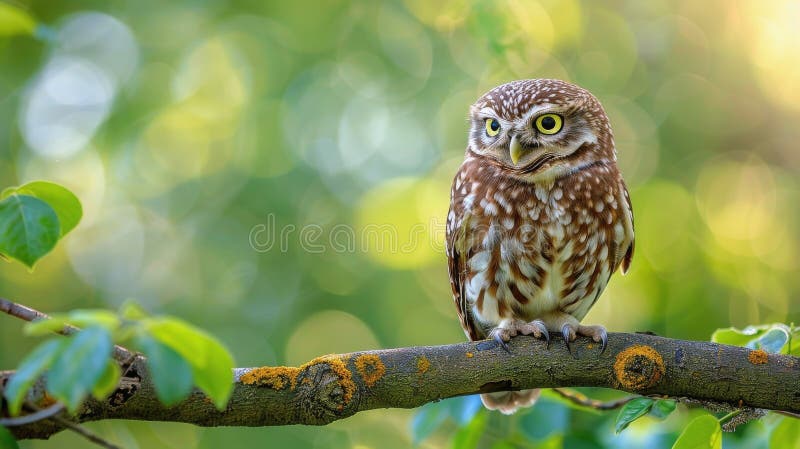 Small Owl Perched on Tree Branch Stock Image - Image of forest, wild ...